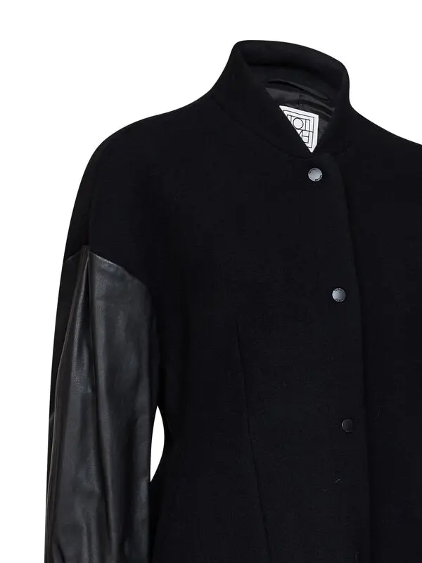 TOTEME Black Wool-blend Varsity Jacket With Leather Sleeves
