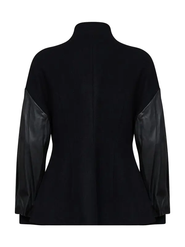 TOTEME Black Wool-blend Varsity Jacket With Leather Sleeves
