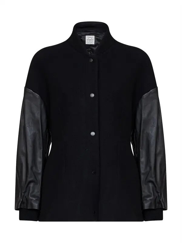 TOTEME Black Wool-blend Varsity Jacket With Leather Sleeves - Multicolor