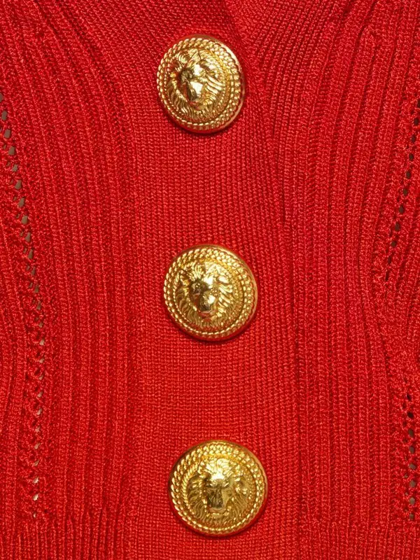 Balmain Pointelle Rib-knit Cardigan