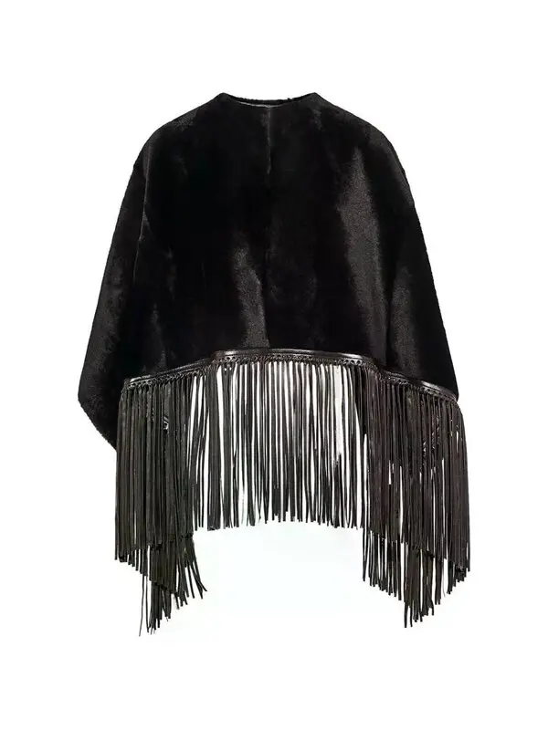 YVES SALOMON Fringed Shearling Cape