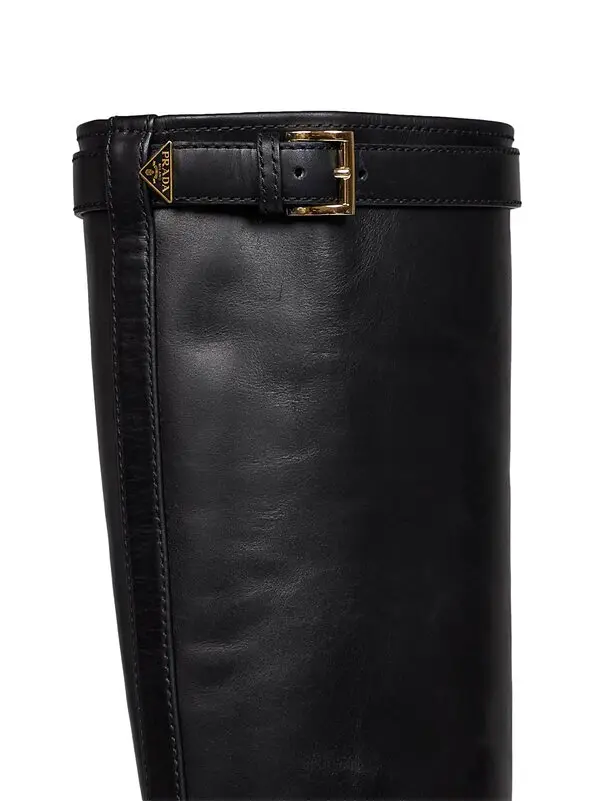 Prada Calzature Black Leather Knee-high Boots