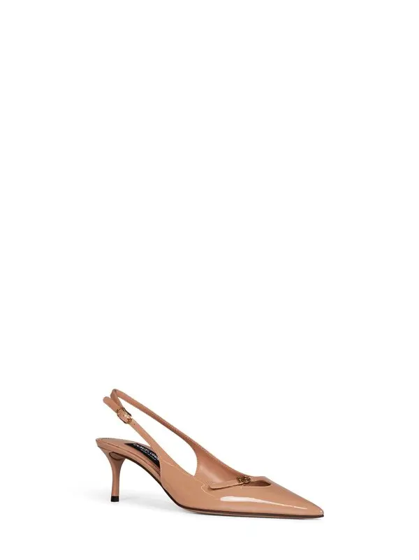 Dolce & Gabbana Dark Beige Patent Leather Slingback Pumps With Dg Logo - Multicolor