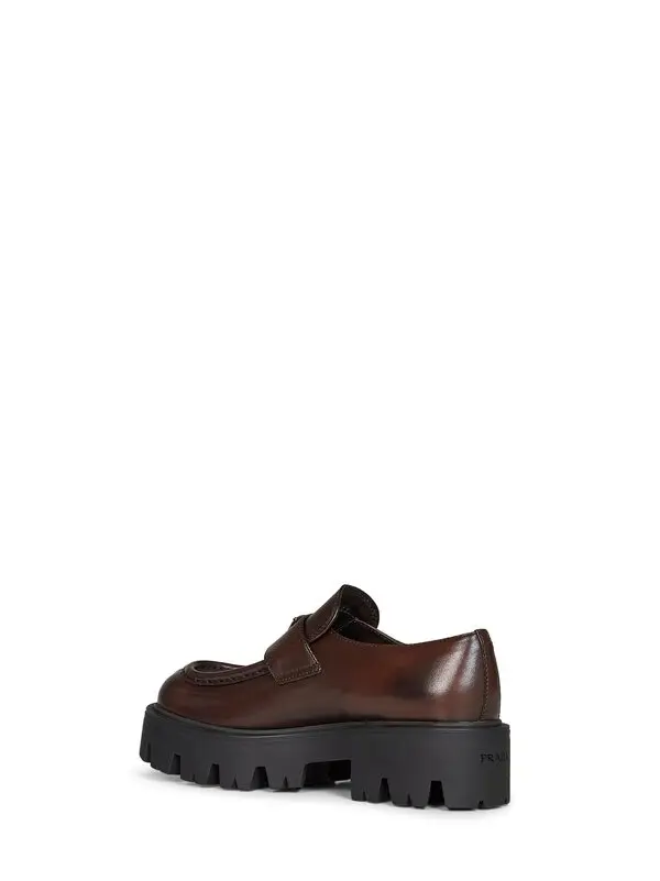 Prada Calzature Teak Brown Brushed Leather Loafers
