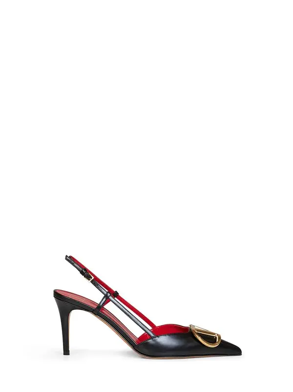 Valentino Garavani Black Calfskin Leather Vlogo Signature 80mm Slingback Pumps - Multicolor