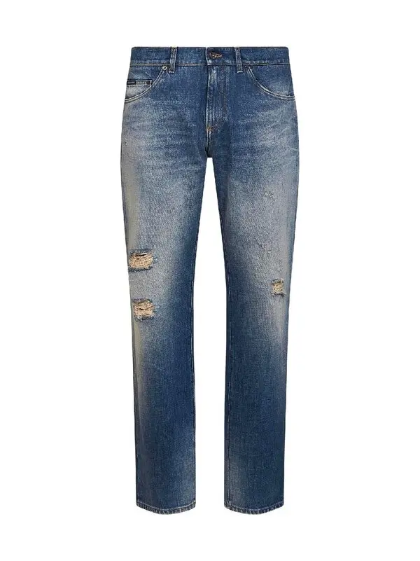 Dolce & Gabbana Light Blue Distressed Cotton Denim Classic Jeans - Multicolor