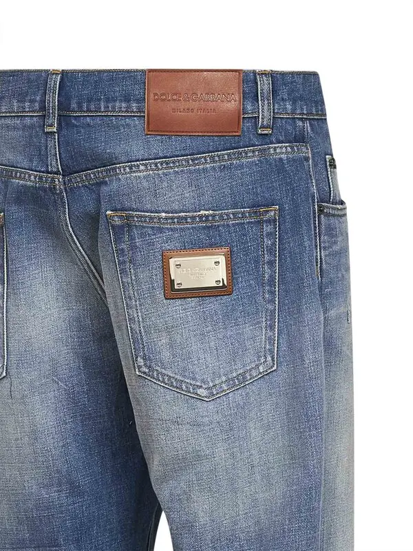 Dolce & Gabbana Light Blue Distressed Cotton Denim Classic Jeans
