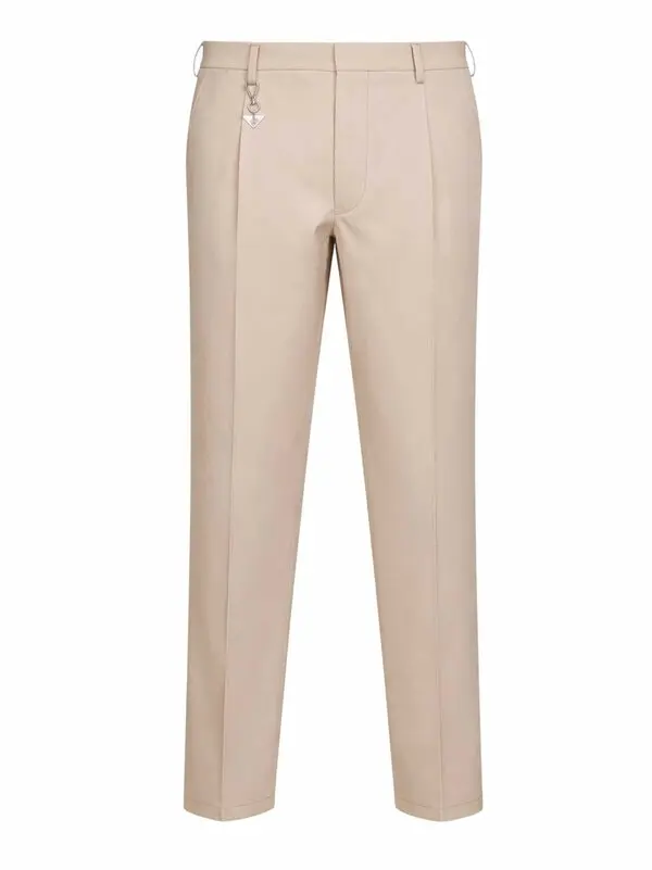 Prada Abbigliamento Sand Cotton Trousers With Key Ring