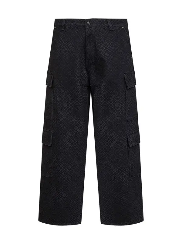 Casablanca Black Cotton Denim Monogram Cargo Jeans - Multicolor