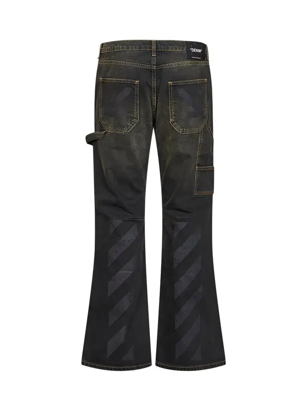Off-White Black Denim Half Arrow Ripped Flared Jeans