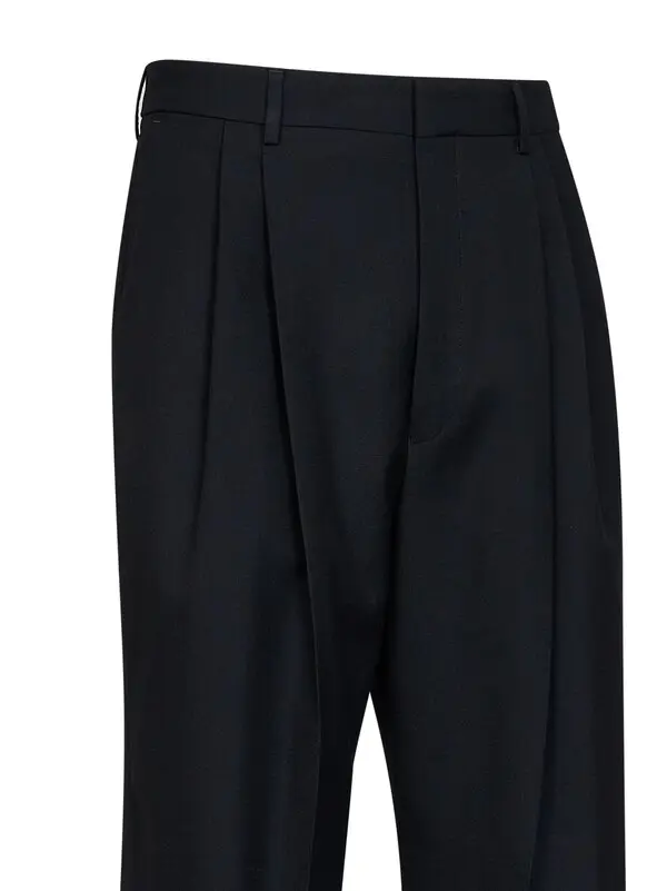 Dries Van Noten Black Wool Panrom Double-pleat Straight-leg Trousers