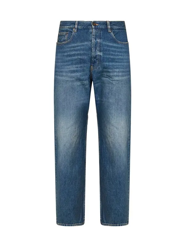 Saint Laurent Blue Cotton Denim Mid-rise Straight-leg Jeans - Multicolor