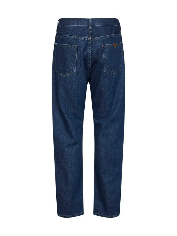 Valentino Garavani Medium Bue Cotton Denim Jeans With Vgold