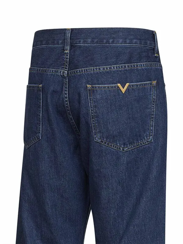 Valentino Garavani Medium Bue Cotton Denim Jeans With Vgold