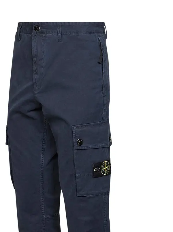 Stone Island Blue Organic Stretch Broken Twill Cargo Trousers