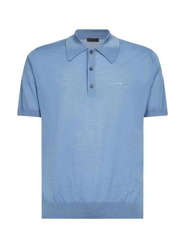 Prada Abbigliamento Aviator Blue Superfine Wool Short-sleeved Polo Shirt - Multicolor