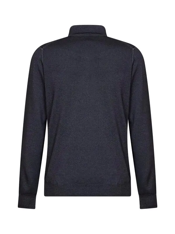 Etro Indigo Two-tone Wool Knit Logo-embroidered Polo Shirt