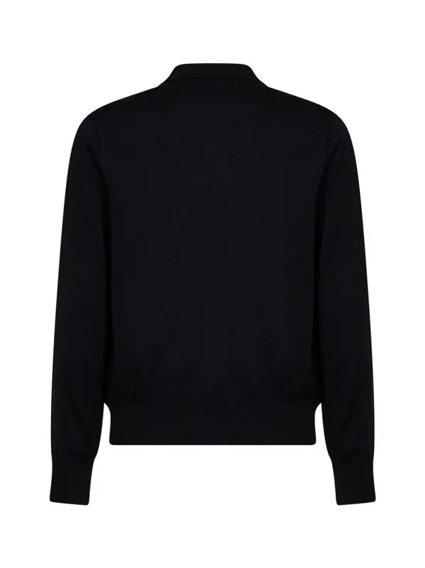 AMI Paris Black Extra-fine Merino Wool Knit De Cœur Polo Shirt - Multicolor