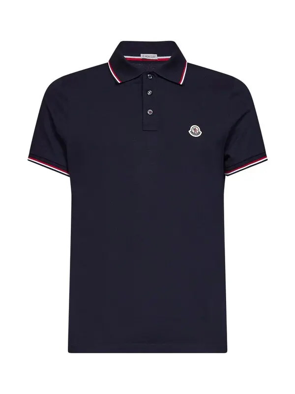 Moncler Blue Cotton Piqué Polo Shirt With Tricolor Trims - Multicolor