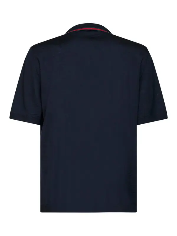 Gucci Dark Blue Wool Knit Polo With Web Pattern