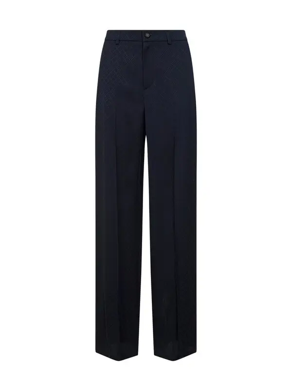 Gucci Dark Blue Viscose And Silk Jacquard Trousers - Multicolor
