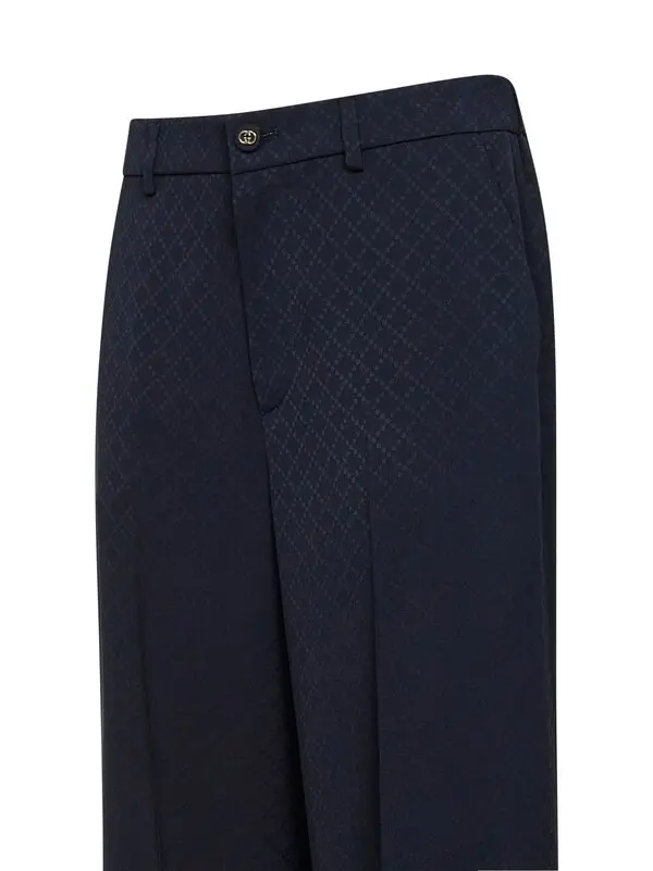 Gucci Dark Blue Viscose And Silk Jacquard Trousers - Multicolor
