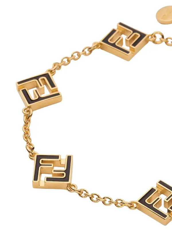 Fendi Gold Metal And Black Enamel Forever Bracelet