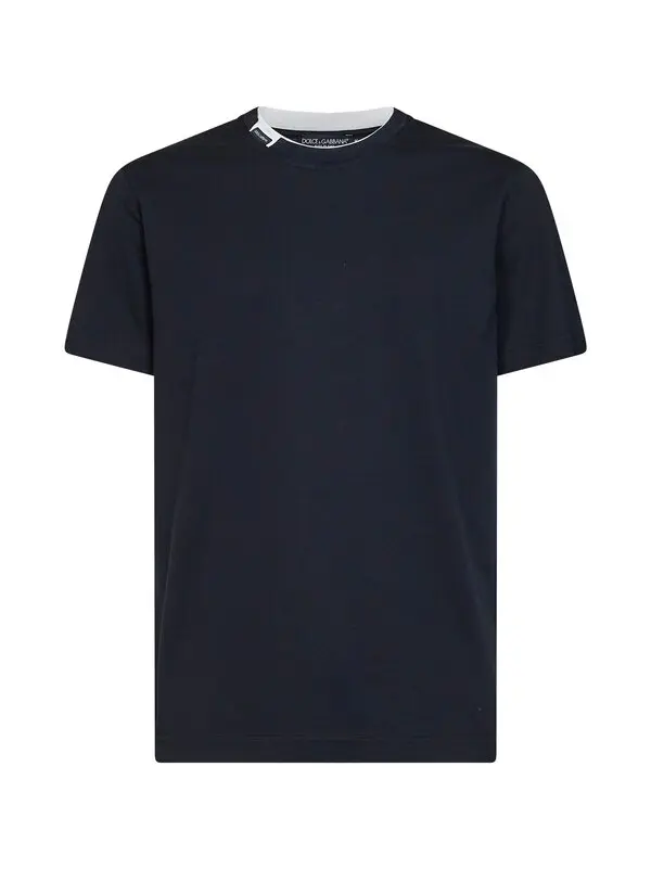 Dolce & Gabbana Dark Blue Cotton Jersey T-shirt With Logo Label - Multicolor