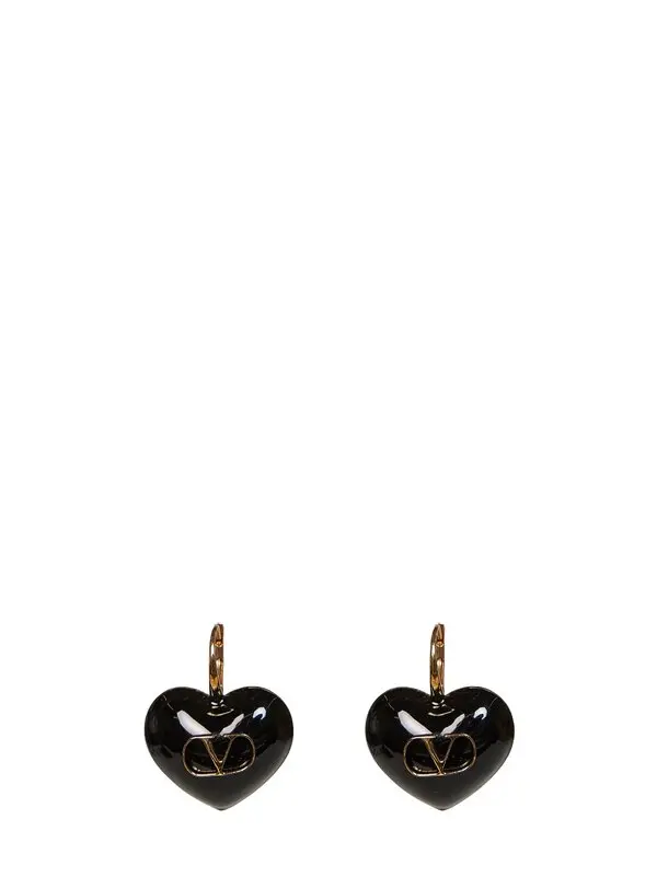 Valentino Garavani Gold And Black Metal And Enamel Coeur Royal Earrings - Multicolor