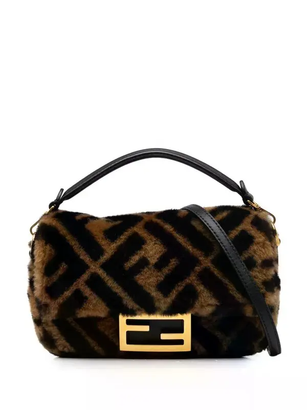 Fendi 2010-2026 Mini Zucca Shearling Baguette Satchel - Brown