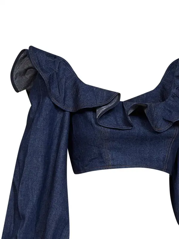 Zimmermann Ink Denim Aster Cropped Frill Top