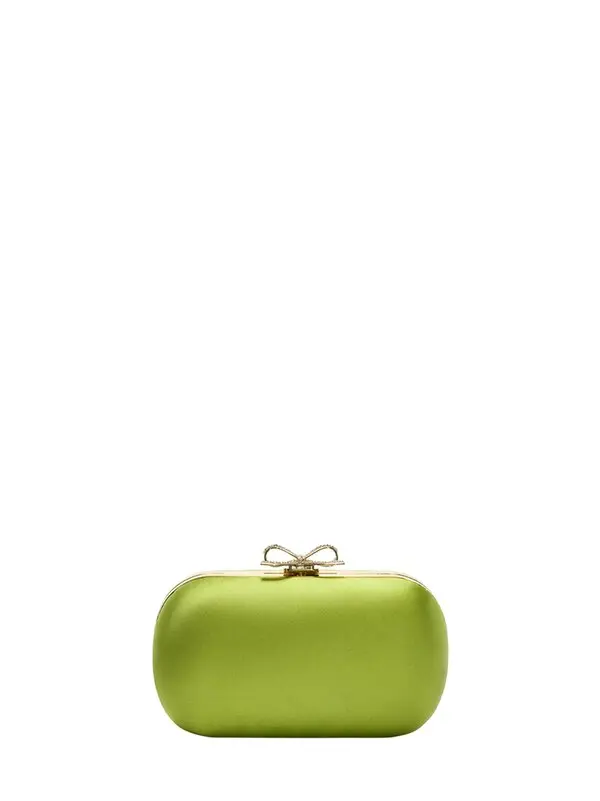 SELF-PORTRAIT Green Clutch With Shoulder Strap And Crystal Bow