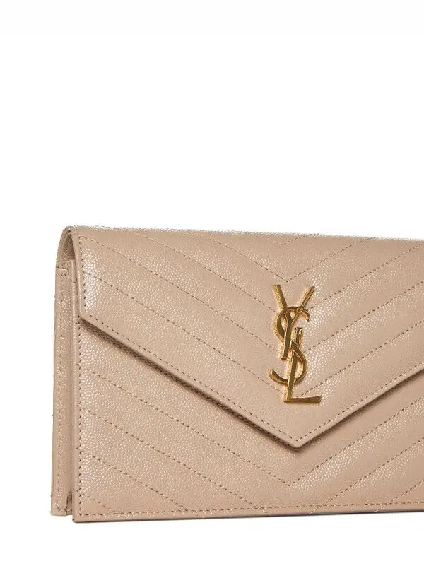 Saint Laurent Dark Beige Cassandre Classic Envelope Clutch With Chain Shoulde Strap