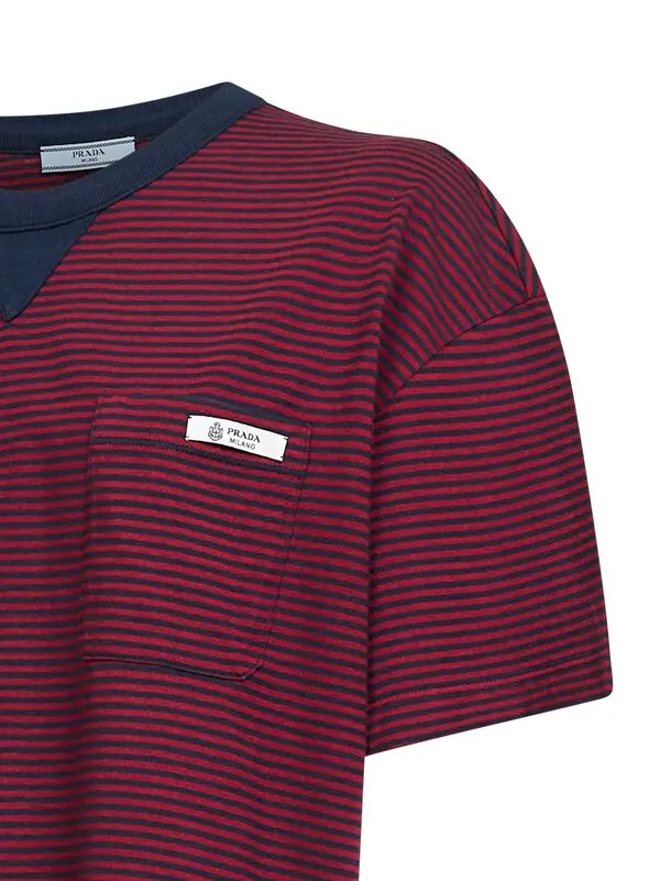 Prada Abbigliamento Red And Blue Striped Cotton Jersey T-shirt - Multicolor