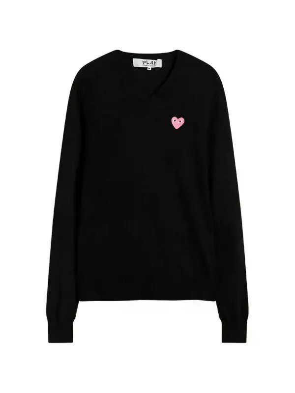 PLAY V-neck Heart-patch Sweater - Black