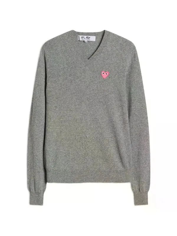PLAY Heart-patch V-neck Sweater - Grey