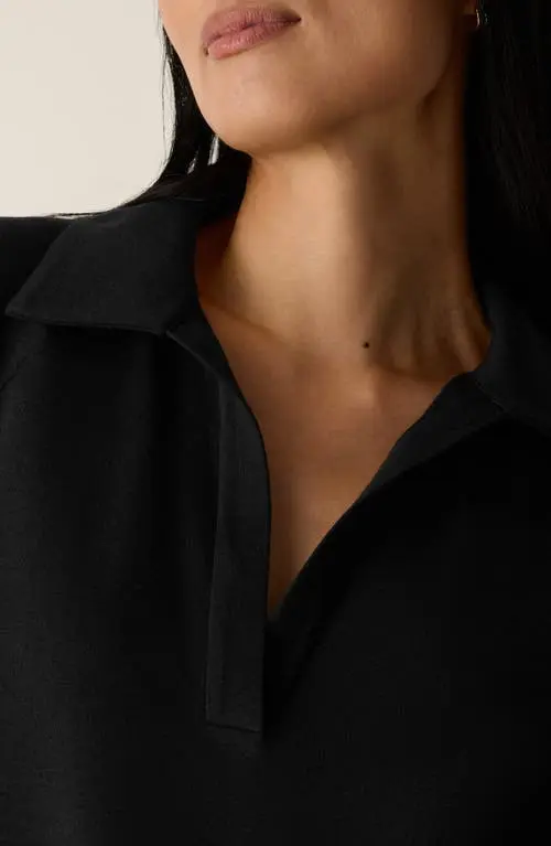 Eileen Fisher Raglan Sleeve Johnny Collar Knit Top - Black