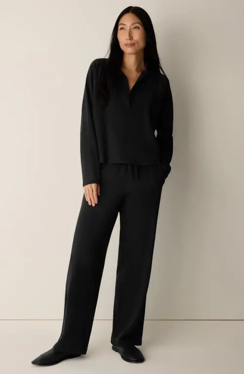 Eileen Fisher Raglan Sleeve Johnny Collar Knit Top - Black