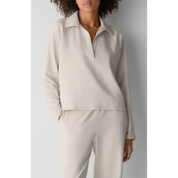 Eileen Fisher Raglan Sleeve Johnny Collar Knit Top - Plaster