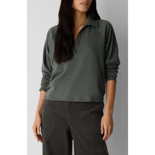 Eileen Fisher Raglan Sleeve Johnny Collar Knit Top - Sylvan