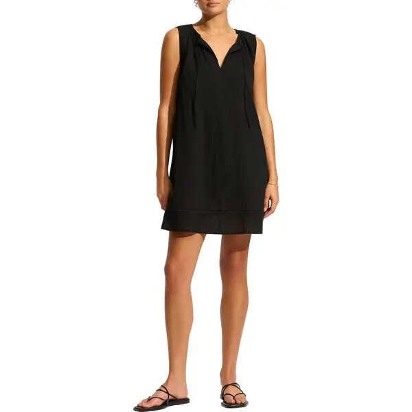 Seafolly Sleeveless Organic Cotton Minidress - Black