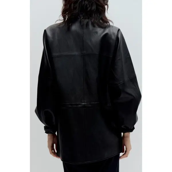 Mango Faux Leather Funnel Neck Jacket - Black