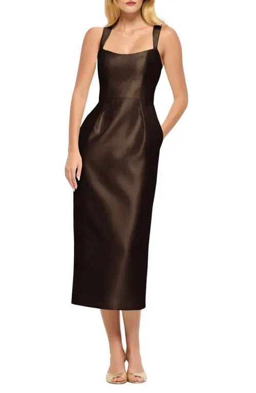 Alfred Sung Jordyn Satin Twill Midi Dress - Espresso