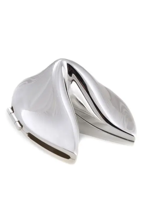 BEY-BERK Hinged Fortune Cookie Decoration - Silver