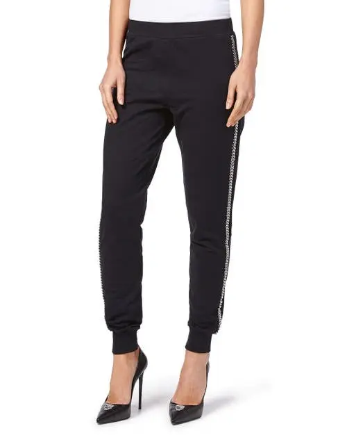 Philipp Plein Chain Trim Cotton Fleece Joggers - Black