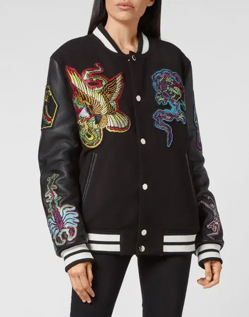 Philipp Plein Leather Bomber Tattoo