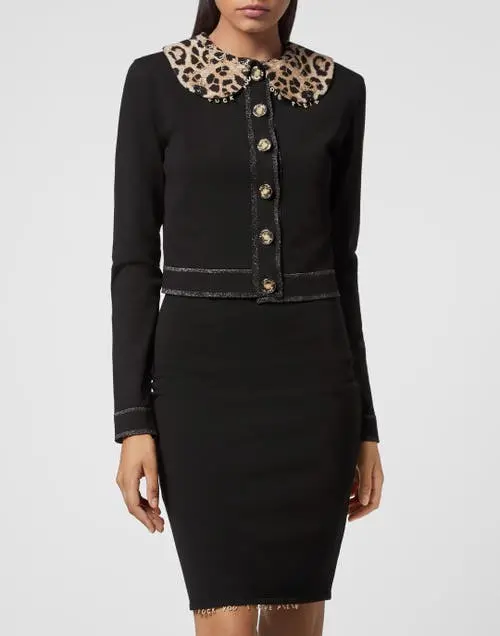 Philipp Plein Cardigan Short Leopard - Black
