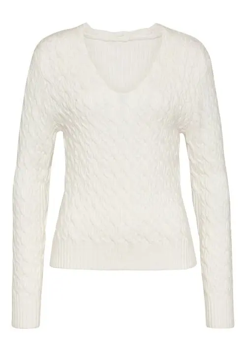 LASCANA Cable Knit V-neck Sweater