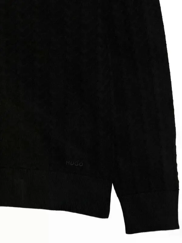 BOSS Chevron-knit Crew-neck Sweater - Black