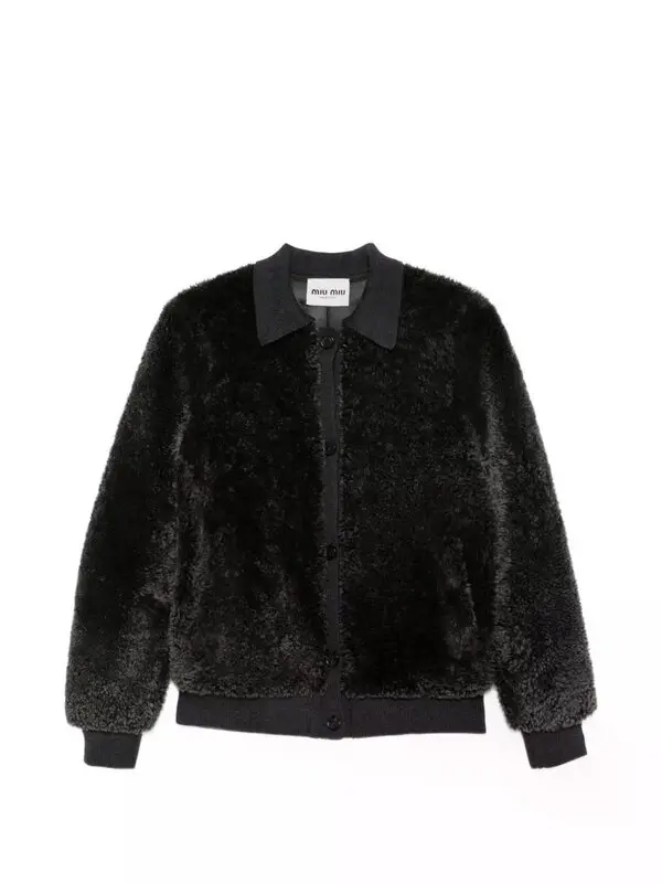 Miu Miu Shearling-finish Button-up Jacket - Grey